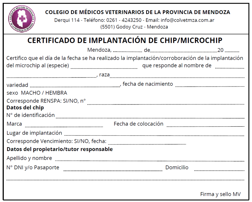 Certificado de Implantación de Chip/Microchip – Colegio de Veterinarios ...